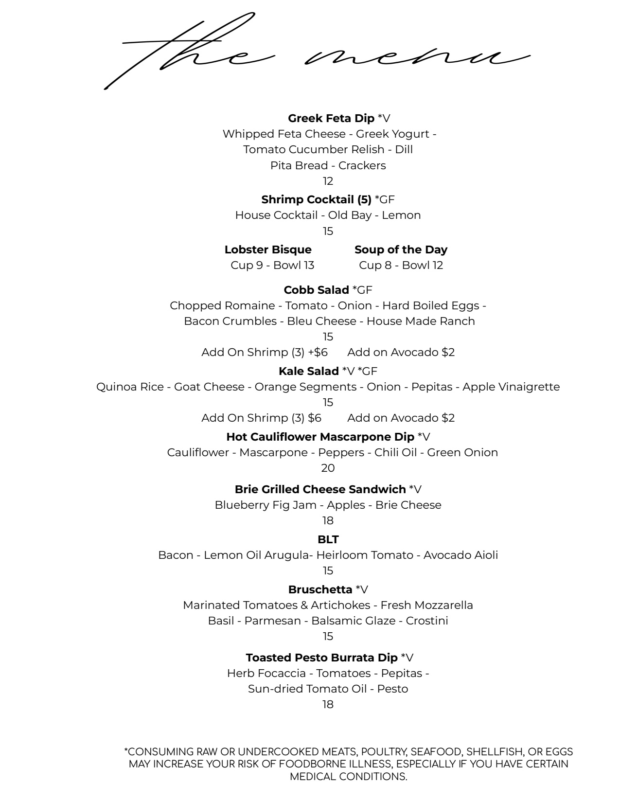 Current Menu - The Idle Hour Lakefront Wine Bar